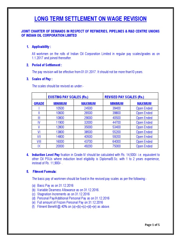 Long Term Settlement On Wage Revision: Page 1 of 5 | PDF | Employee ...
