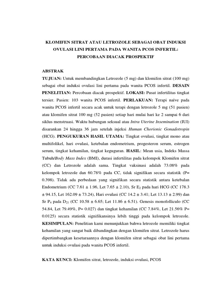 Klomifen Sitrat Atau Letrozole Sebagai Obat Induksi Ovulasi Lini ...