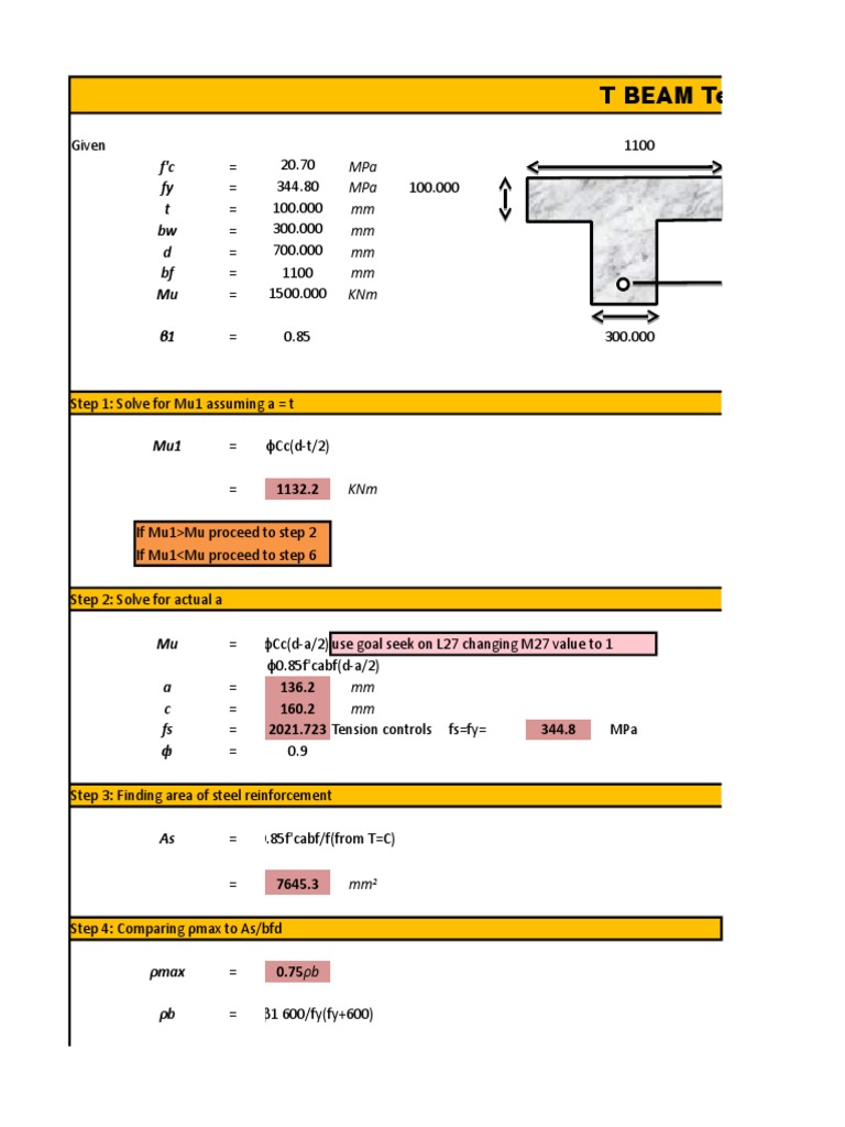 Singly Reinforced Beam and T-Beam Template | PDF | Architectural Design ...