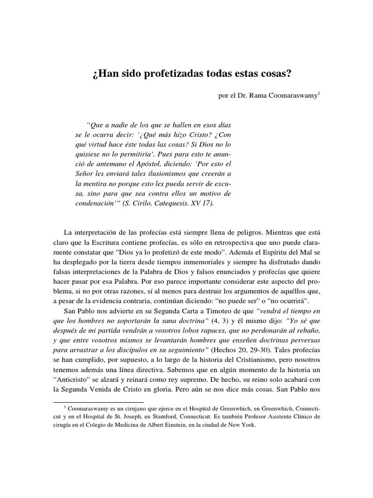 Rama P. Coomaraswamy - ¿Han Sido Profetizadas Todas Estas Cosas¿ | PDF ...