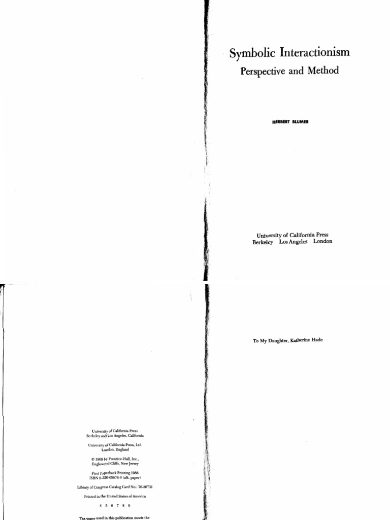 2 Herbert Blumer Symbolic Interactionism Pdf Psychological Concepts