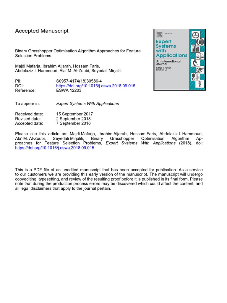 Binary Grasshopper | PDF | Metaheuristic | Mathematical Optimization