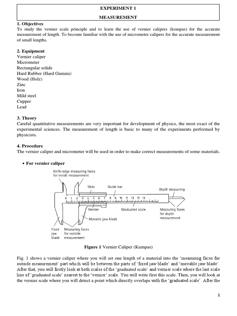 Experiment 1 Measurement PDF | PDF | Measurement | Density