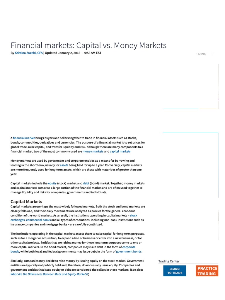 Capital vs. Money Markets Explained | PDF | Financial Markets | Capital ...