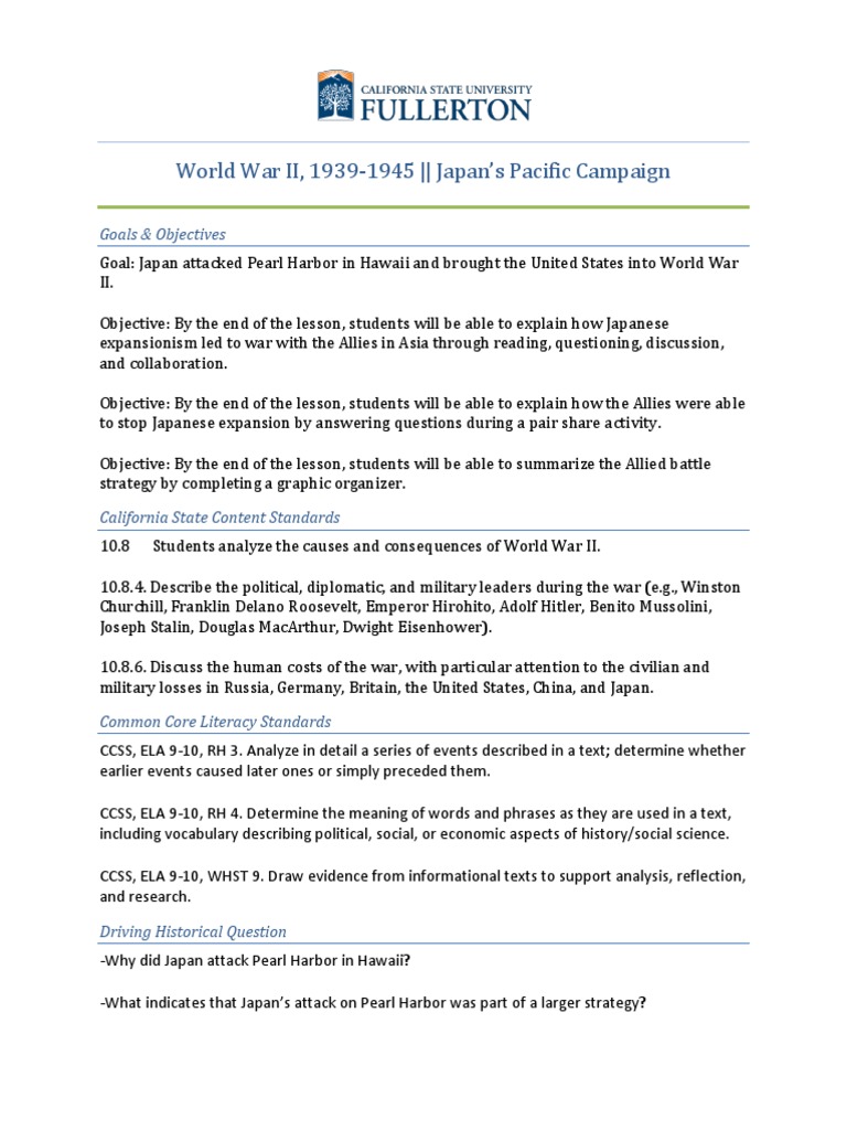 Japans Pacific Campaign Reading Lesson Plan | PDF | Educational ...