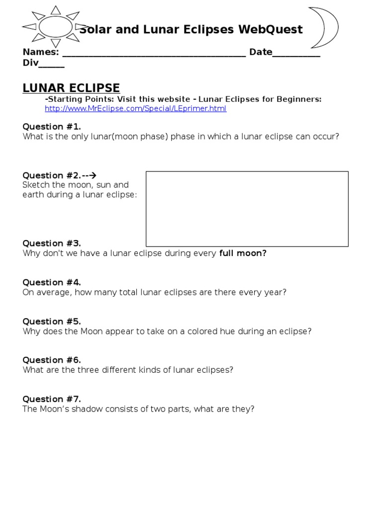Solar and Lunar Eclipses Webquest | PDF | Eclipse | Solar Eclipse