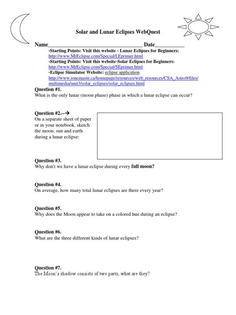 Solar and Lunar Eclipses Webquest | PDF | Young Adult