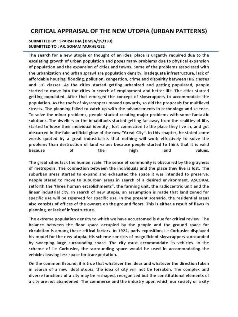 Critical Appraisal of The New Utopia | PDF | City | Utopia