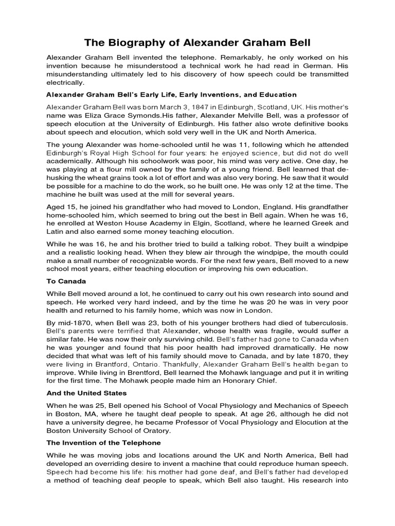 The Biography of Alexander Graham Bell | PDF | Telephone | Electronics