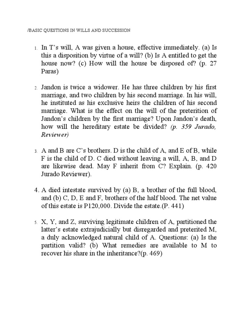 Basic Questions in Wills and Succession | PDF | Will And Testament ...