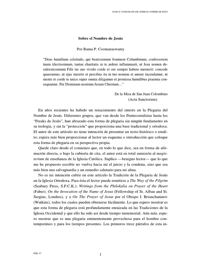 Rama P. Coomaraswamy - Sobre El Nombre de Jesús | PDF | María, madre de ...