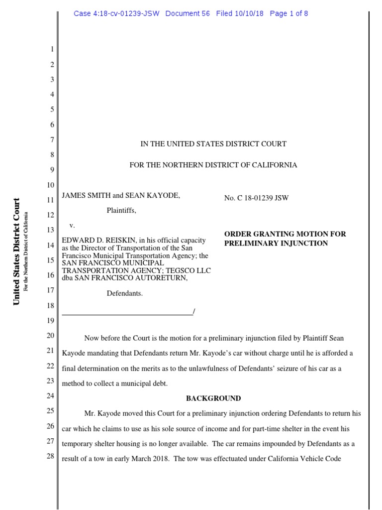 2018-10-10 Federal Court Order Granting Motion For Preliminary Injunction - Kayode, Smith | PDF ...