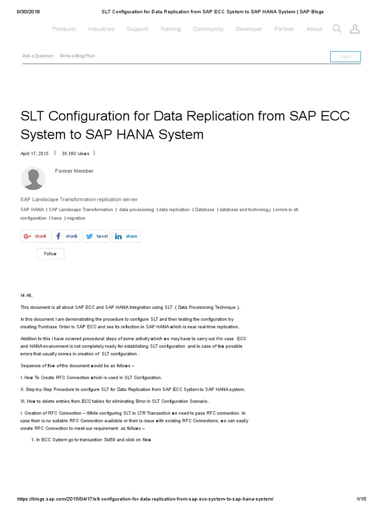 SLT Configuration For Data Replication From SAP ECC System To SAP HANA ...