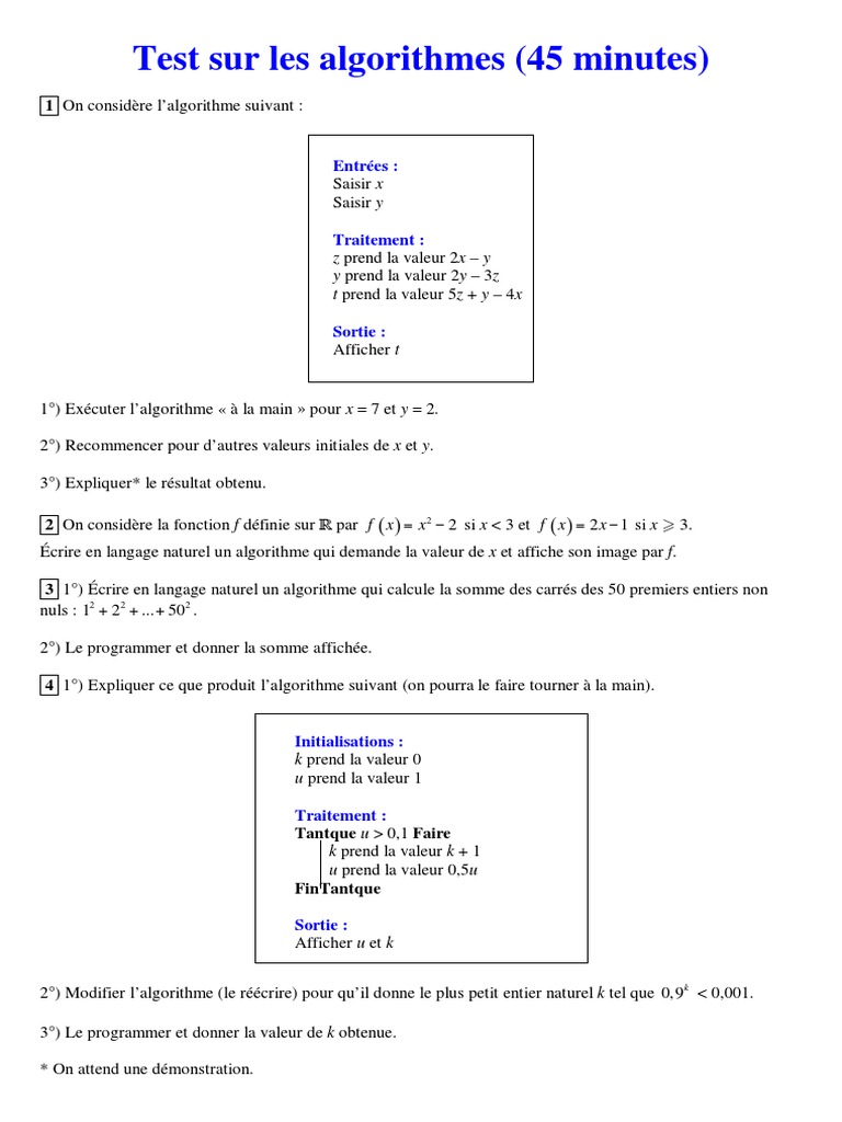 TD Seconde Algorithmes Variables Affichage Td2 | PDF | Structure de contrôle | Programmation ...