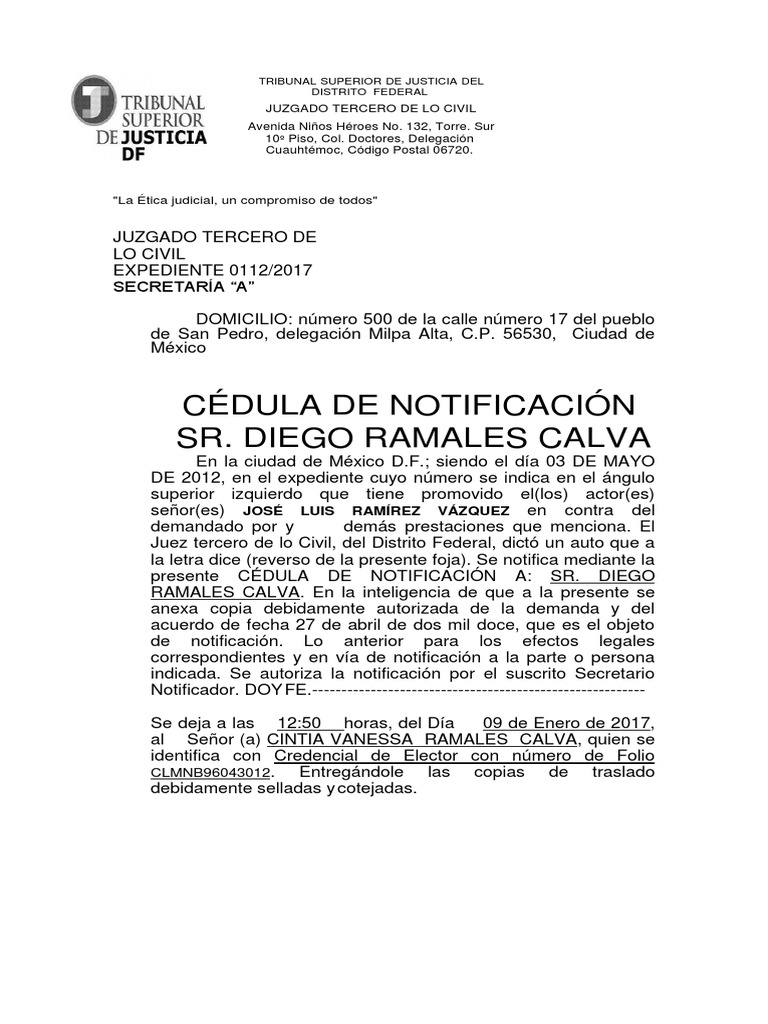 Cédula de Notificación | PDF