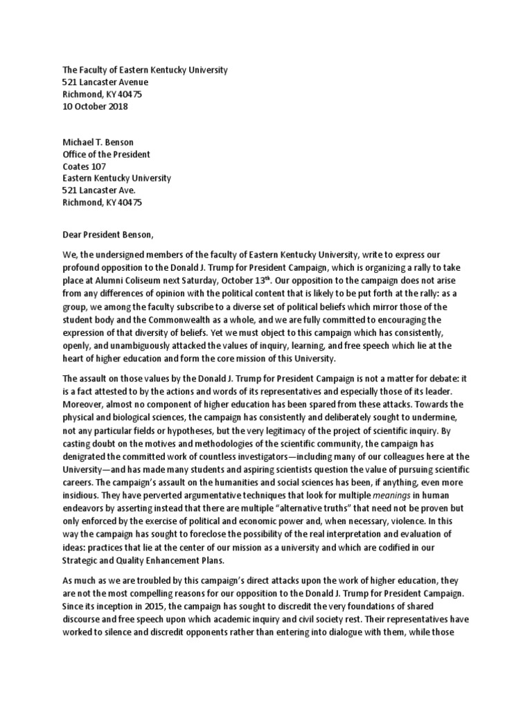 An Open Letter To President Benson and The Board of Regents | PDF ...