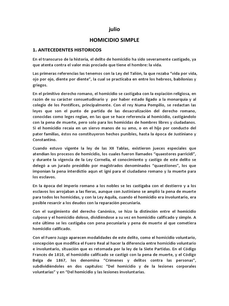 Homicidio Simple | PDF | Homicidio | Intención (Derecho Penal)