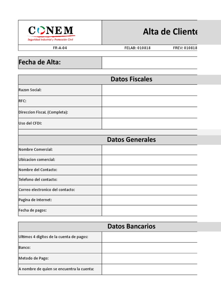 Formato de Alta de Clientes | PDF