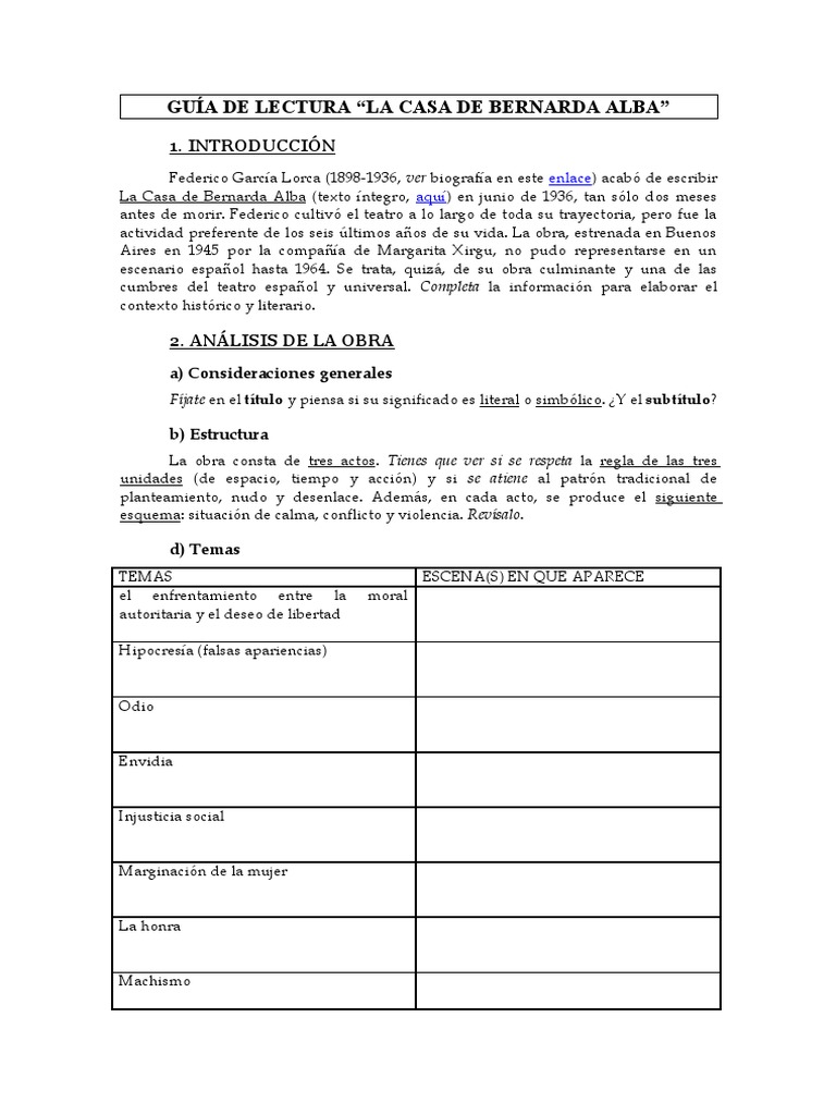 Guia La Casa de Bernarda Alba PDF | PDF | Teatro | Federico García Lorca