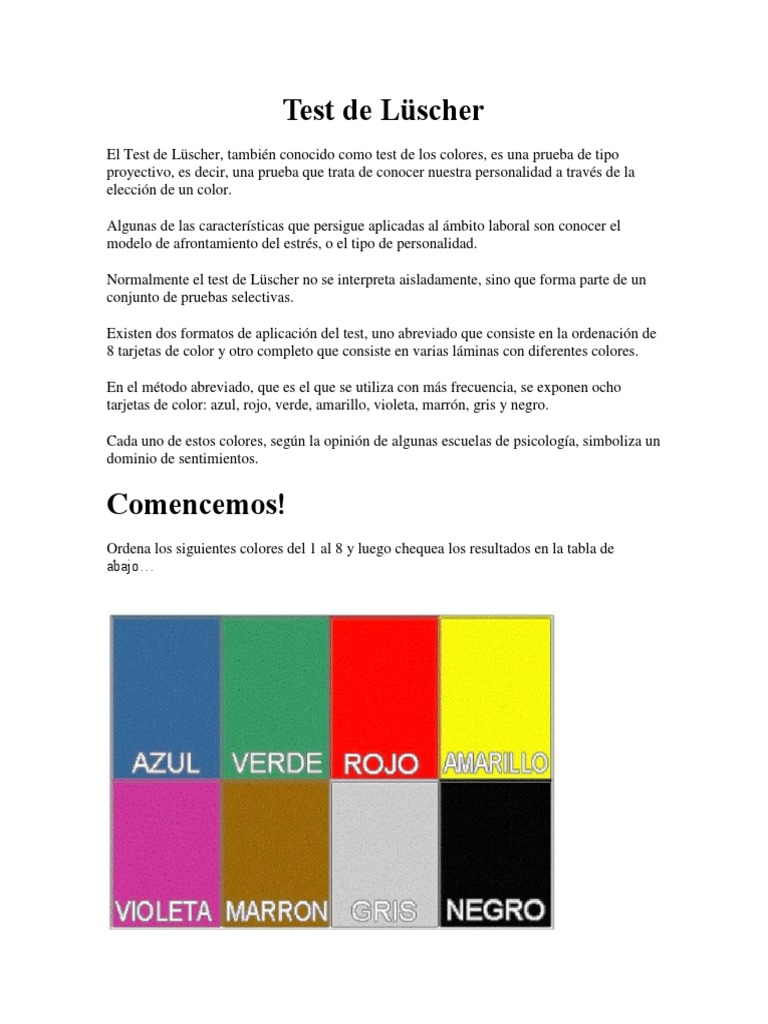 Test Lüscher | PDF | Color | Ciencias del comportamiento