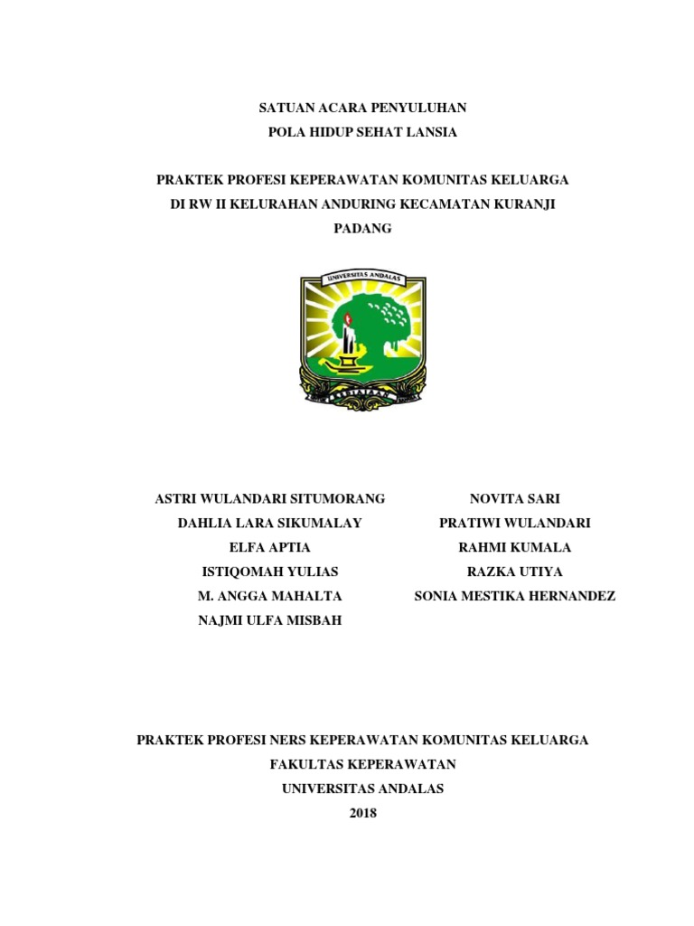 SAP Komunitas Keluarga Pola Hidup Lasnia Sehat | PDF