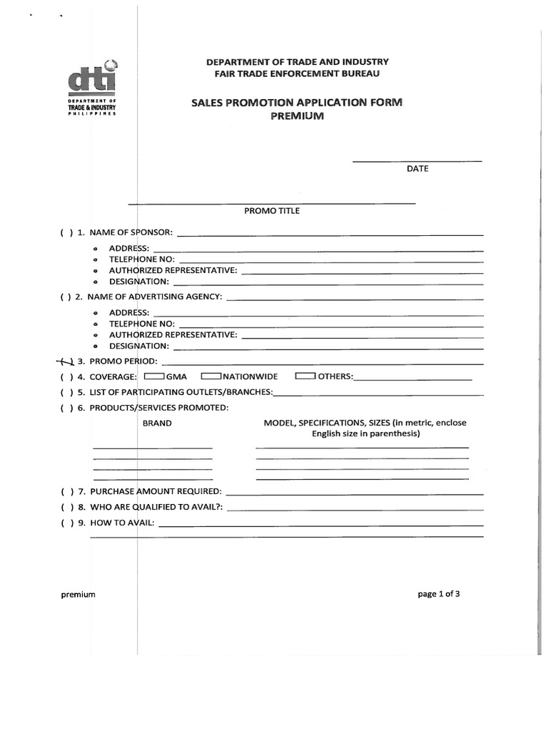 DTI-FTEB Sales and Promotion Application Form | PDF