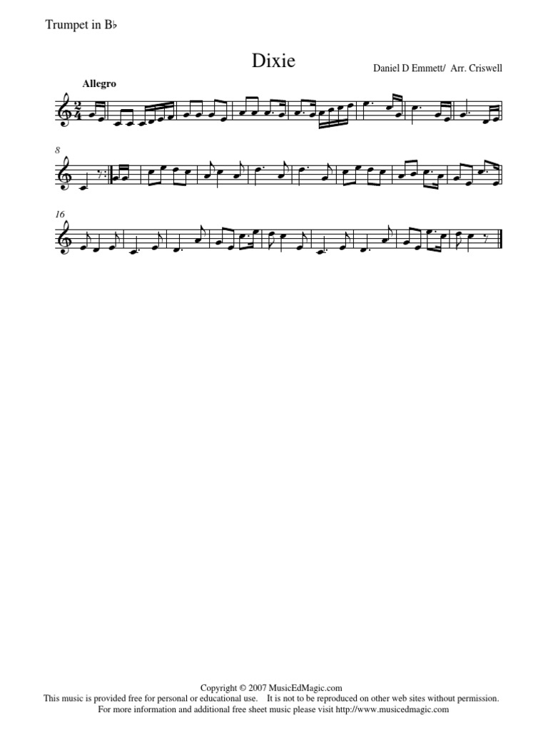 Dixie Trumpet in BB | PDF