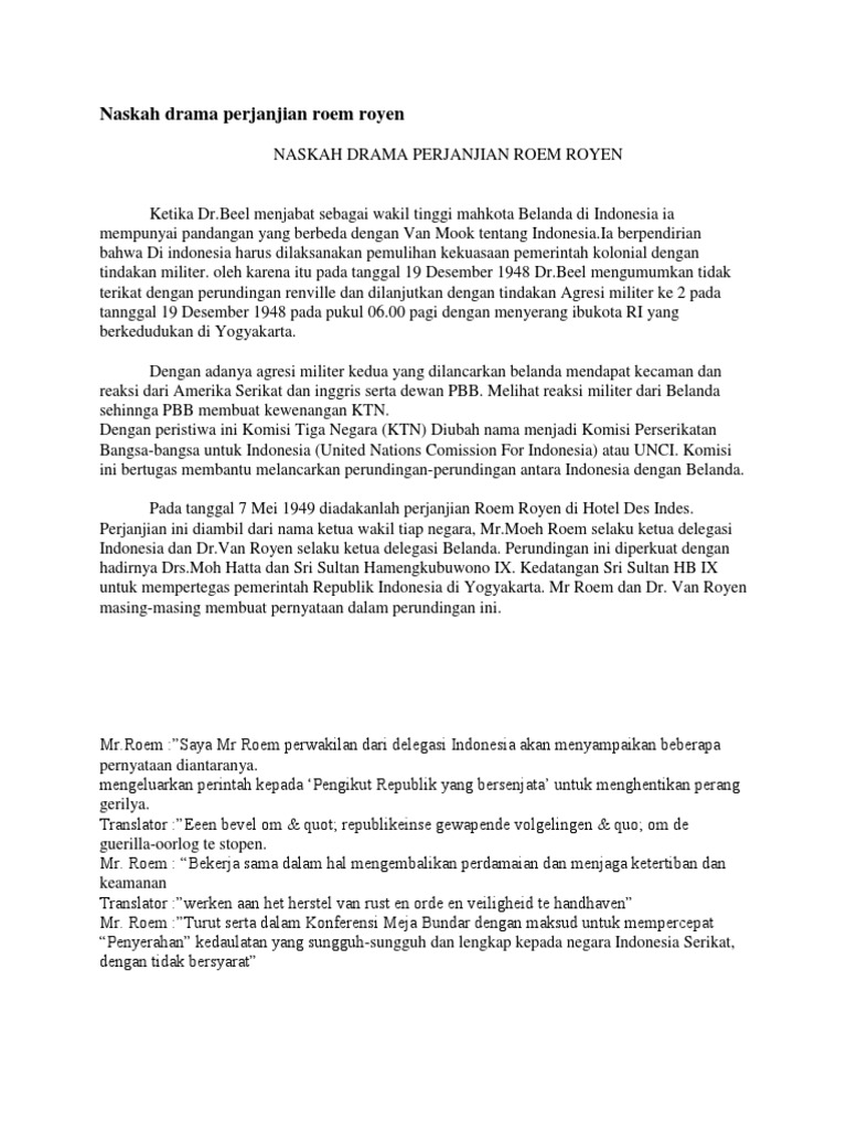 Naskah Drama Perjanjian Roem Royen | PDF