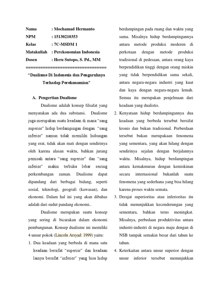 Dualisme Di Indonesia Dan Pengaruhnya Terhadap Perekonomian | PDF