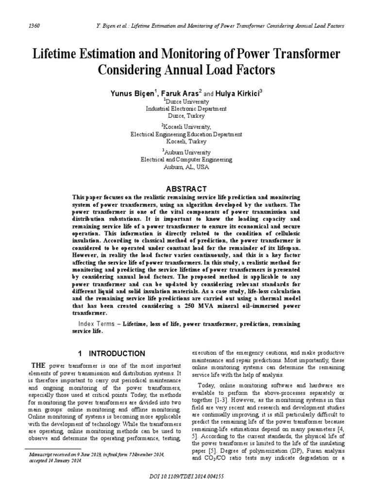 Lifetime Estimation and Monitoring of Power Transformer Considering ...