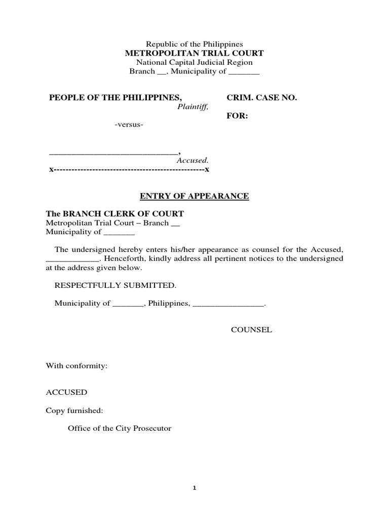 Sample Entry of Appearance | PDF
