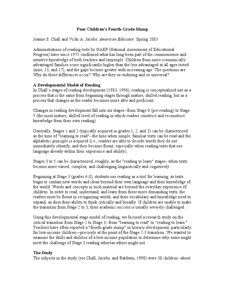 Fourth Grade Slump | Download Free PDF | Reading (Process) | Fluency