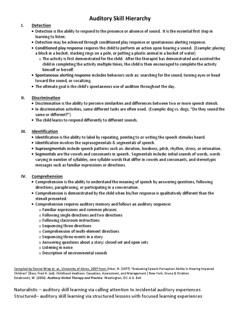 Auditory Skill Hierarchy PDF | PDF | Speech | Sound