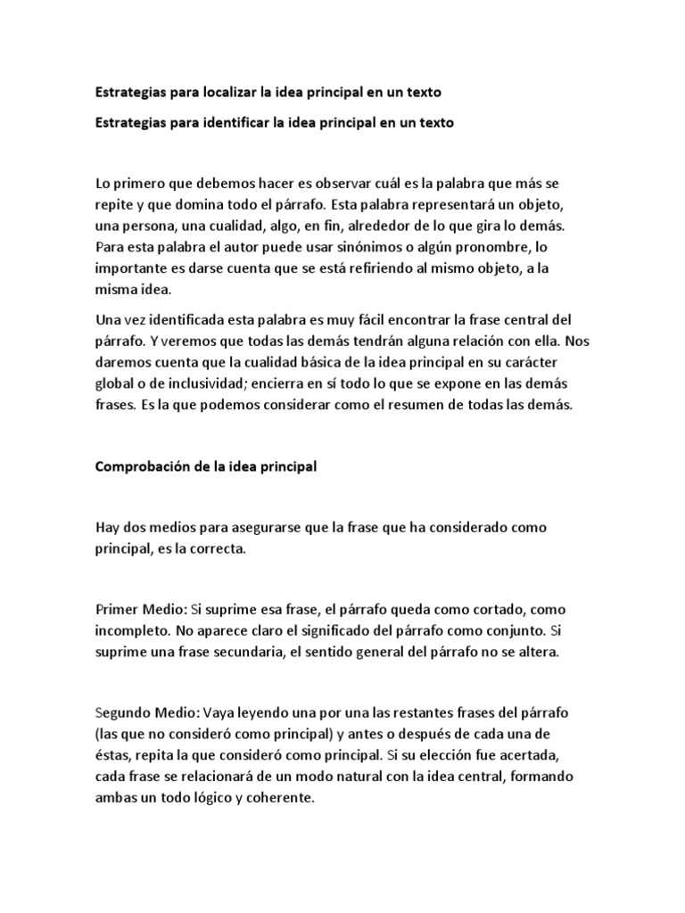 Estrategias para Localizar La Idea Principal en Un Texto | PDF ...