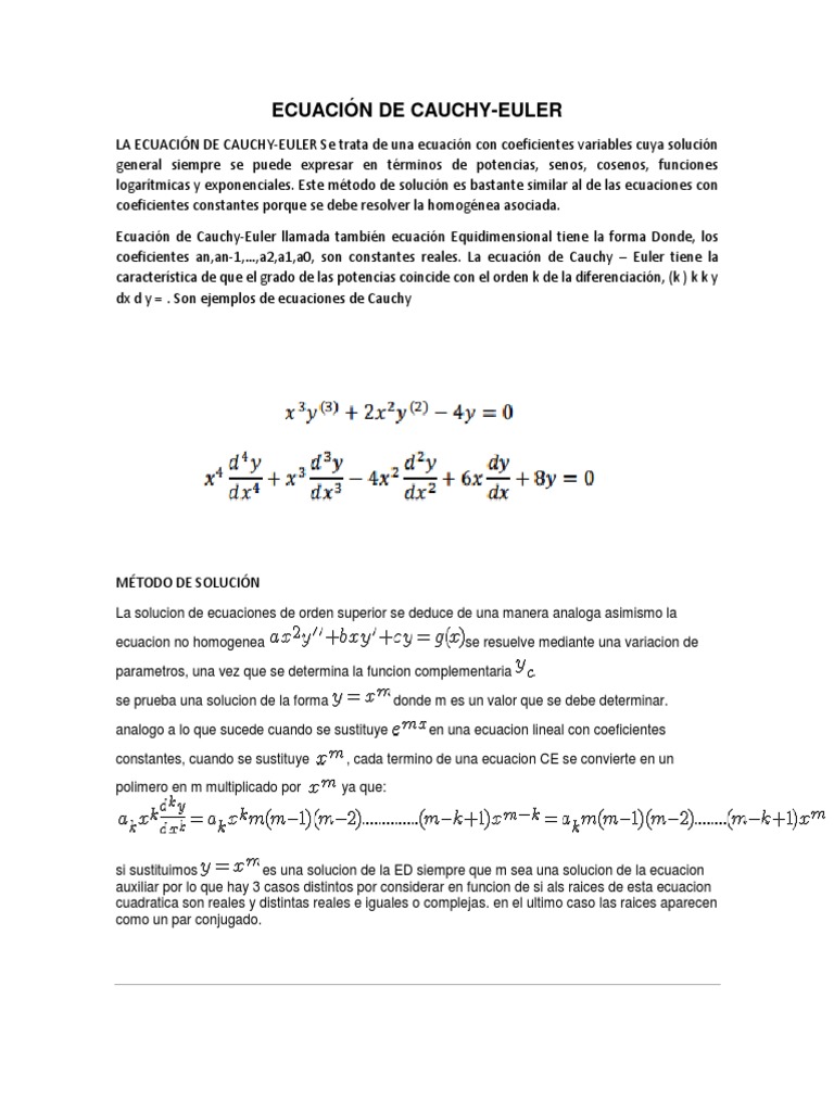 Ecuación Cauchy-Euler: Guía Básica | PDF | Ecuación cuadrática | Ecuaciones