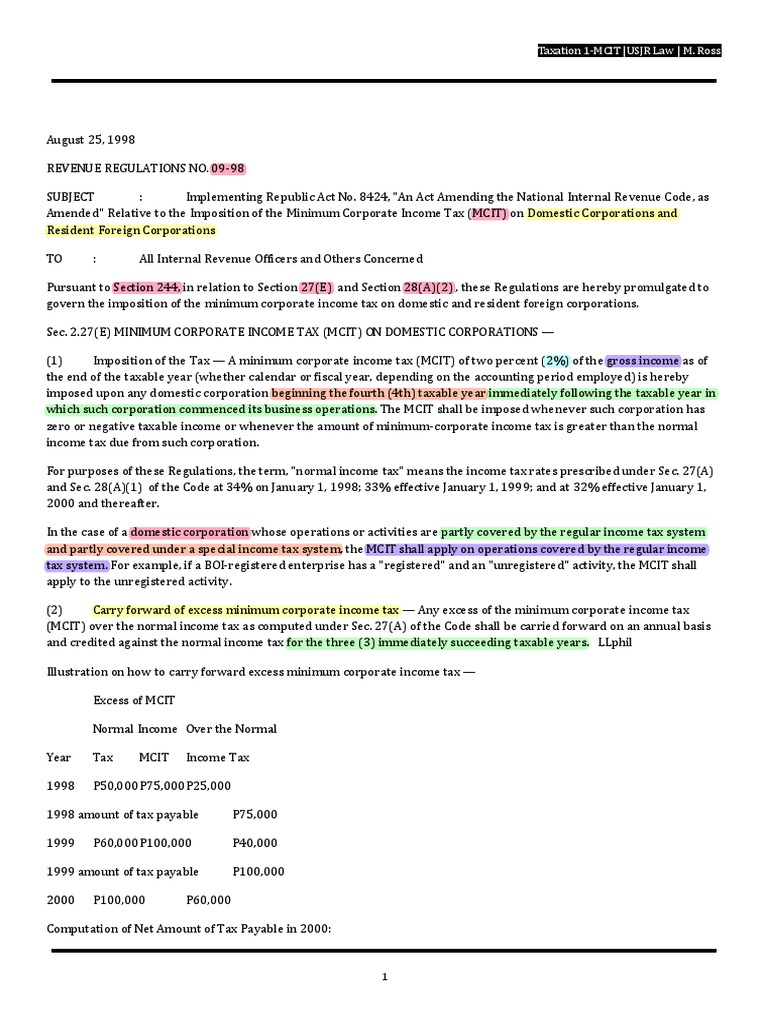 RR 9 98 PDF | PDF | Debits And Credits | Corporate Tax