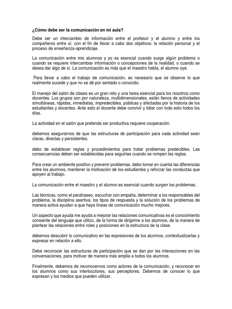 Cómo Debe Ser La Comunicación en Mi Aula | PDF | Maestros | Salón de clases