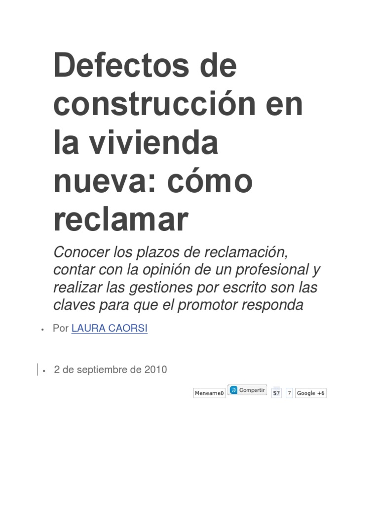 Defectos de Construcción en La Vivienda Nueva | PDF | Hormigón | Temblores
