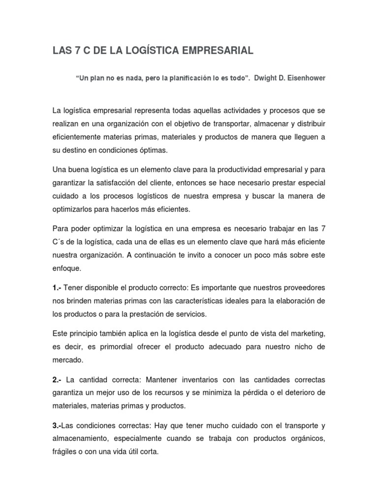 Las 7 C de La Logística Empresarial | PDF | Logística | Business