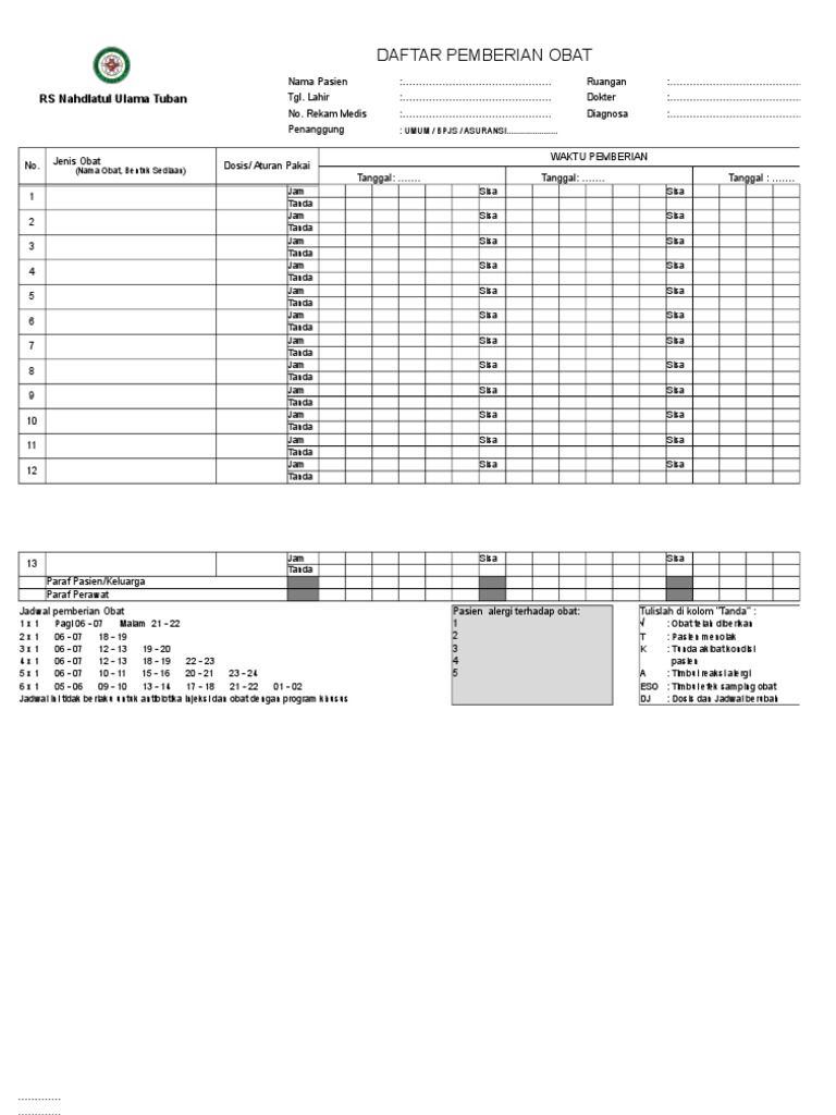 TG - Form. Daftar Pemberian Obat | PDF