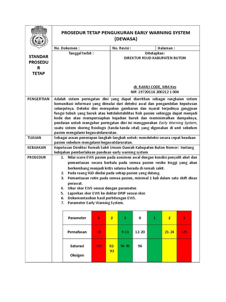 SOP EWS Dewasa | PDF