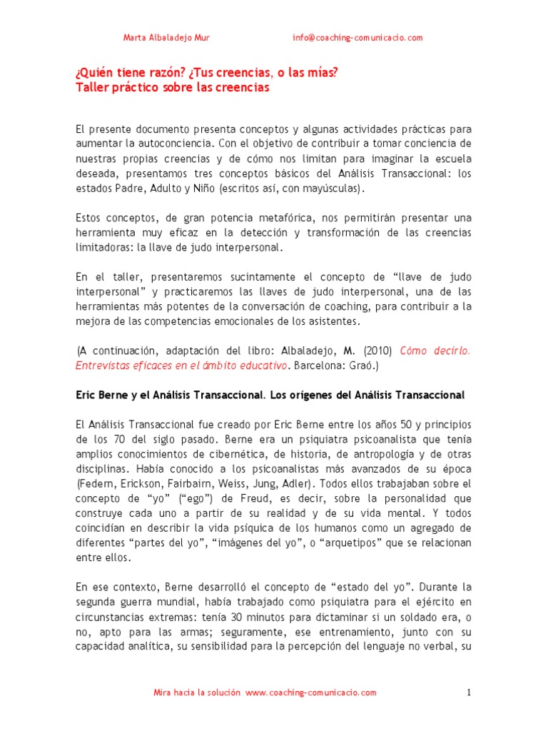 Taller Práctico Sobre Las Creencias - Marta Albaladejo Mur | PDF | Lóbulo frontal | Adultos