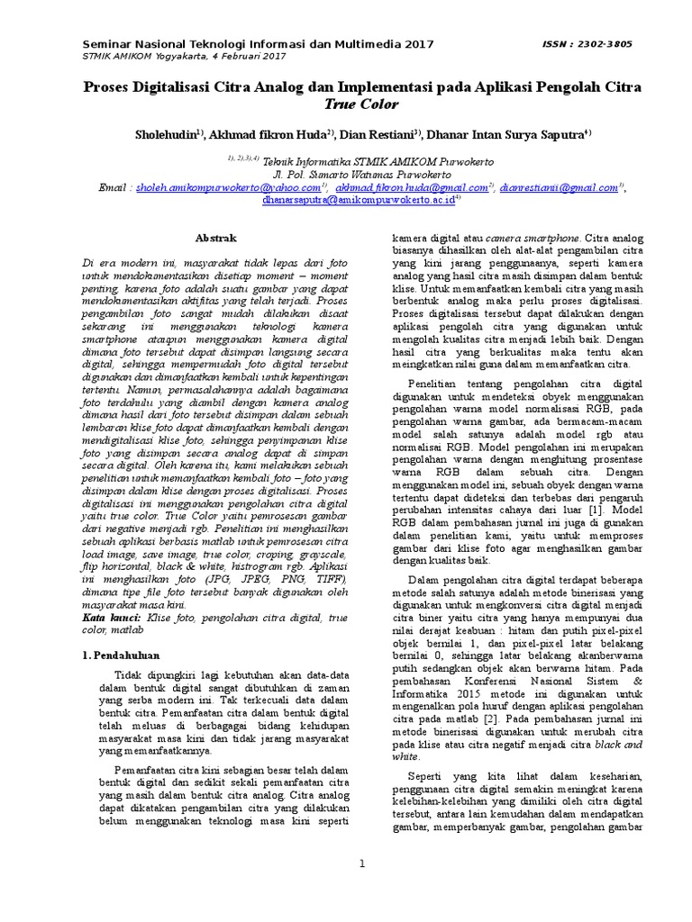 Jurnal Digitalisasi Citra Analog Dan Implementasi Pada Aplikasi ...