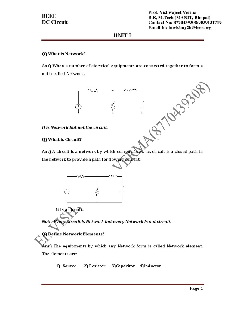Beee DC Circuit: Unit I | PDF | Electrical Network | Resistor