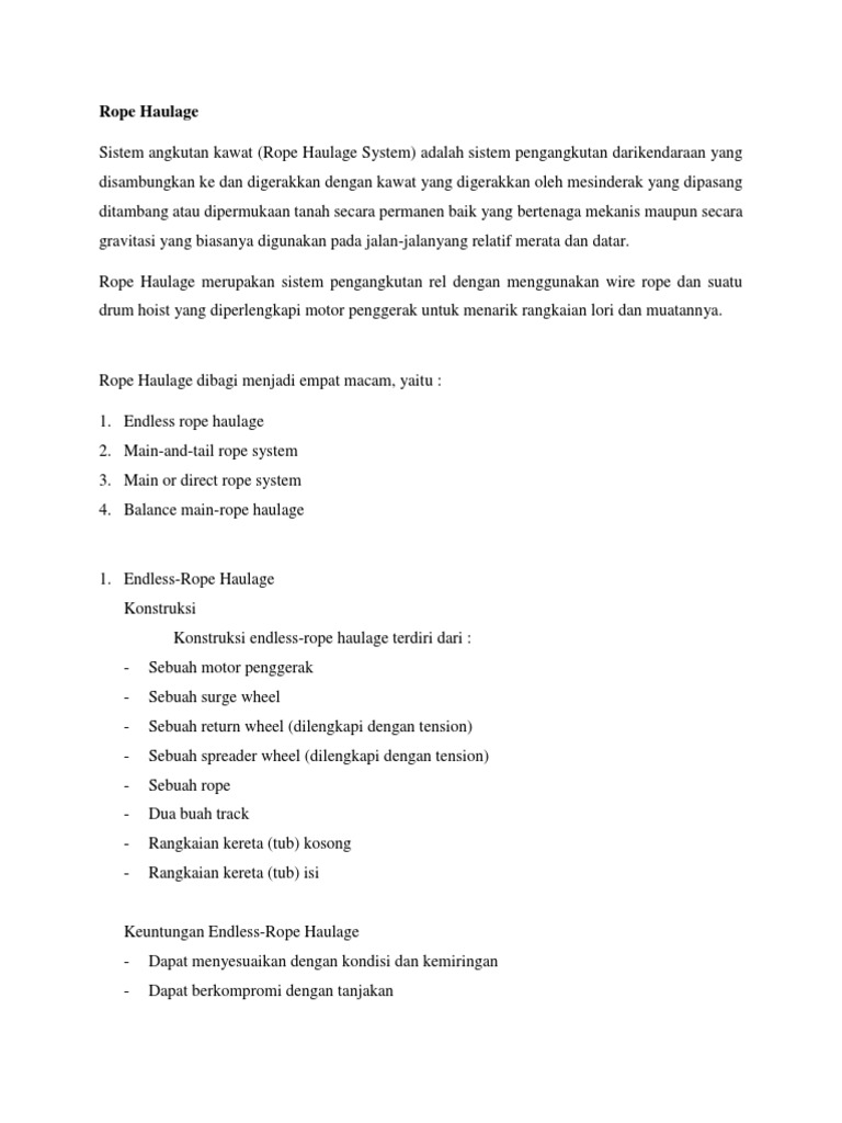Rope Haulage Systems | PDF