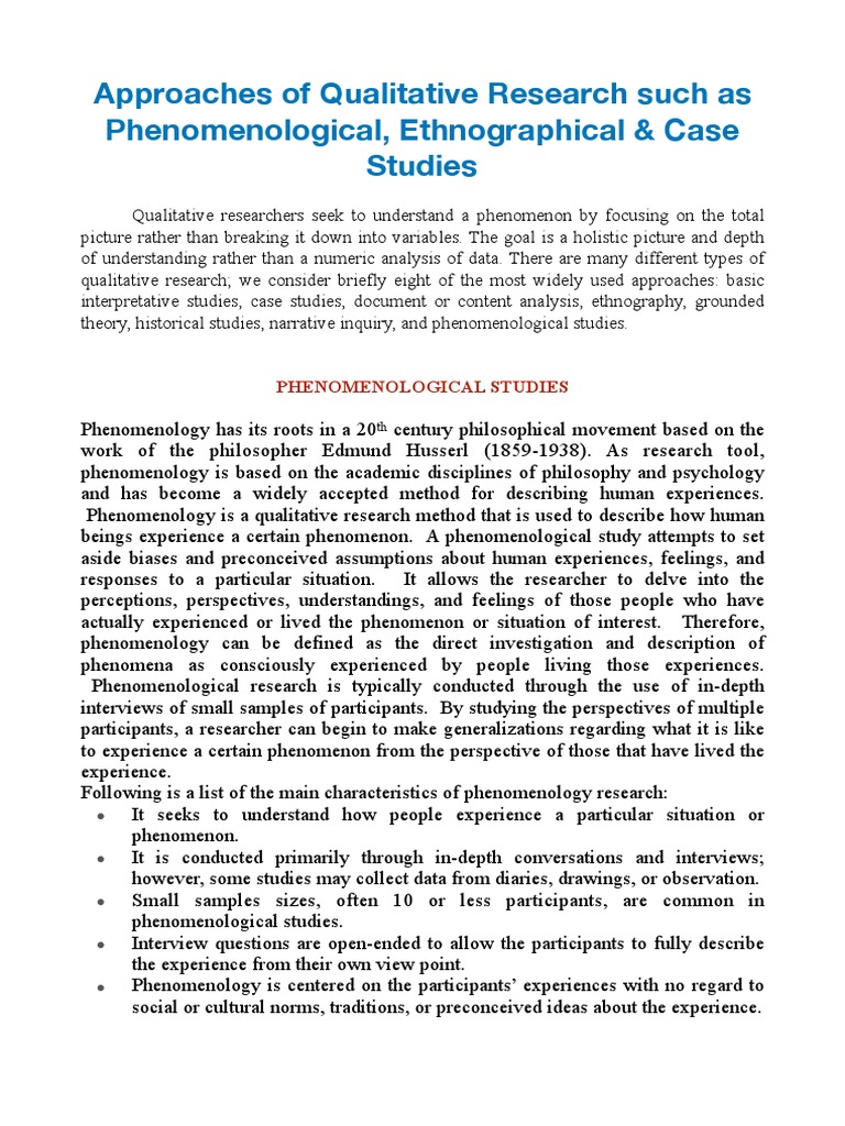 Qualitative Research: Case Studies & Phenomenology | PDF | Case Study ...