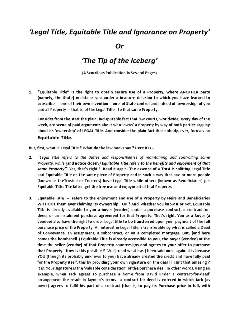 Legal vs Equitable Title Explained | PDF | Title (Property) | Trust Law