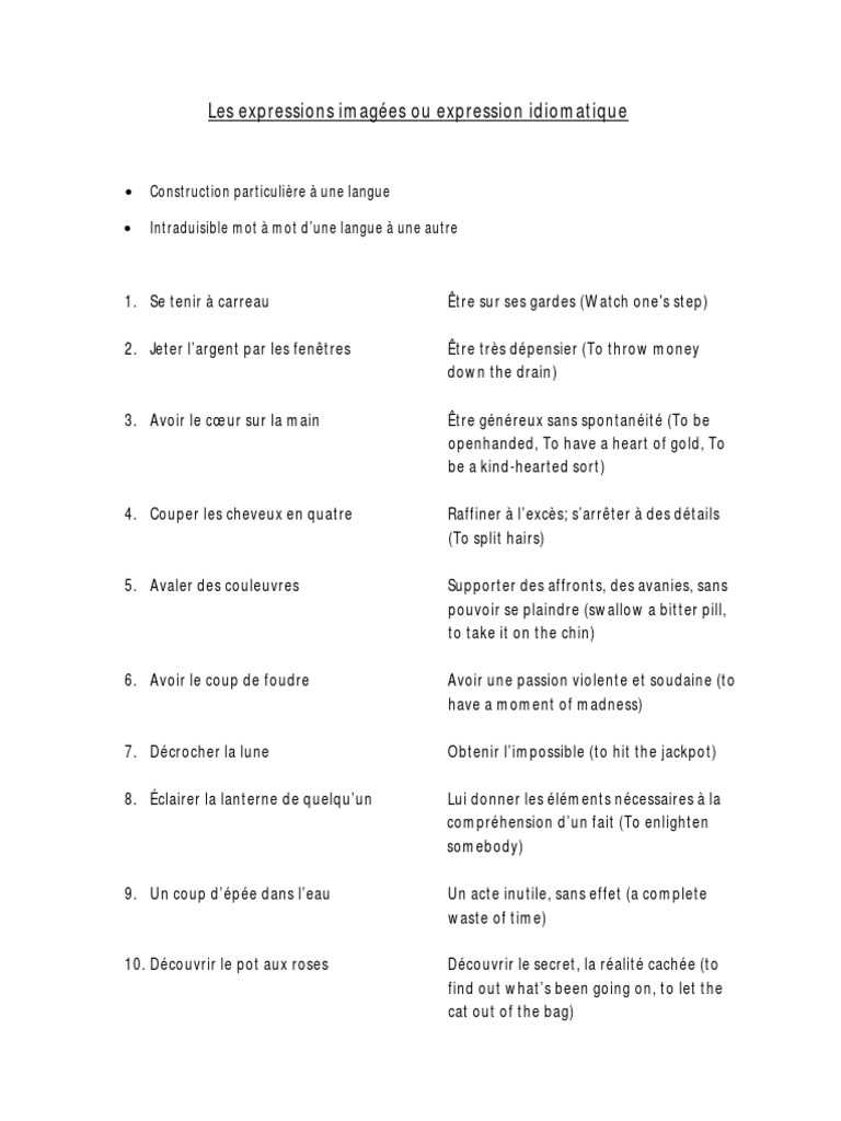 Les expressions imagées ou expression idiomatique