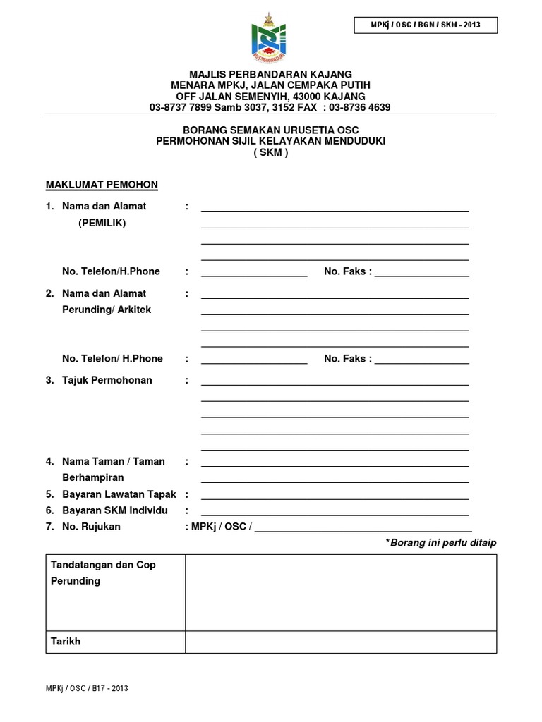 Borang - Dapatkan Sijil Kelayakan Menduduki - Skm-Akuan MPKJ | PDF