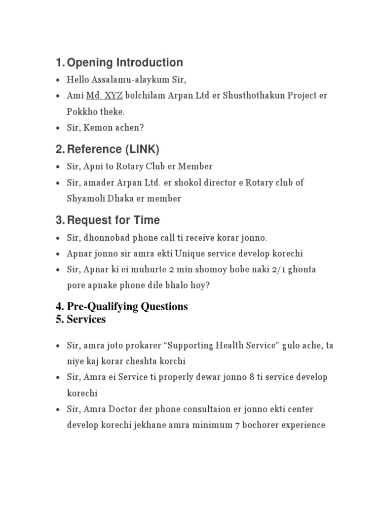 Opening Introduction: 4. Pre-Qualifying Questions 5. Services | PDF ...